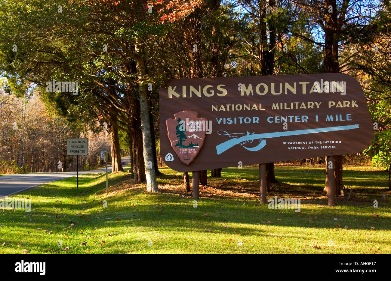 Entrance sign at Kings Mountain National Military Park in South ...