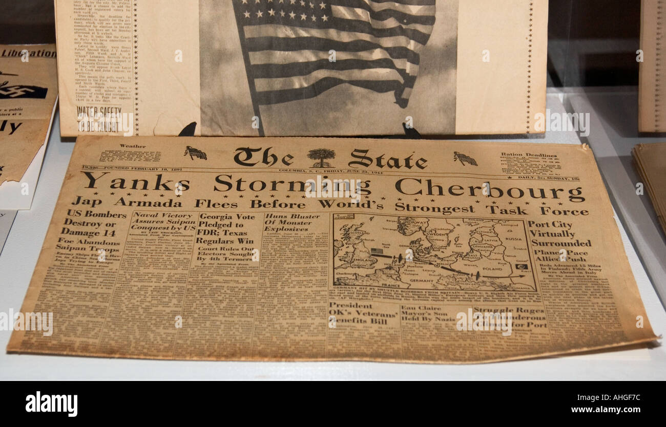 1944 newspaper on display at State Museum in Columbia, South Carolina ...