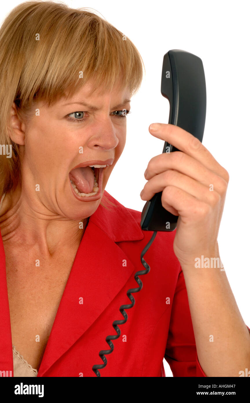 Businesswoman yell phone hi-res stock photography and images - Alamy