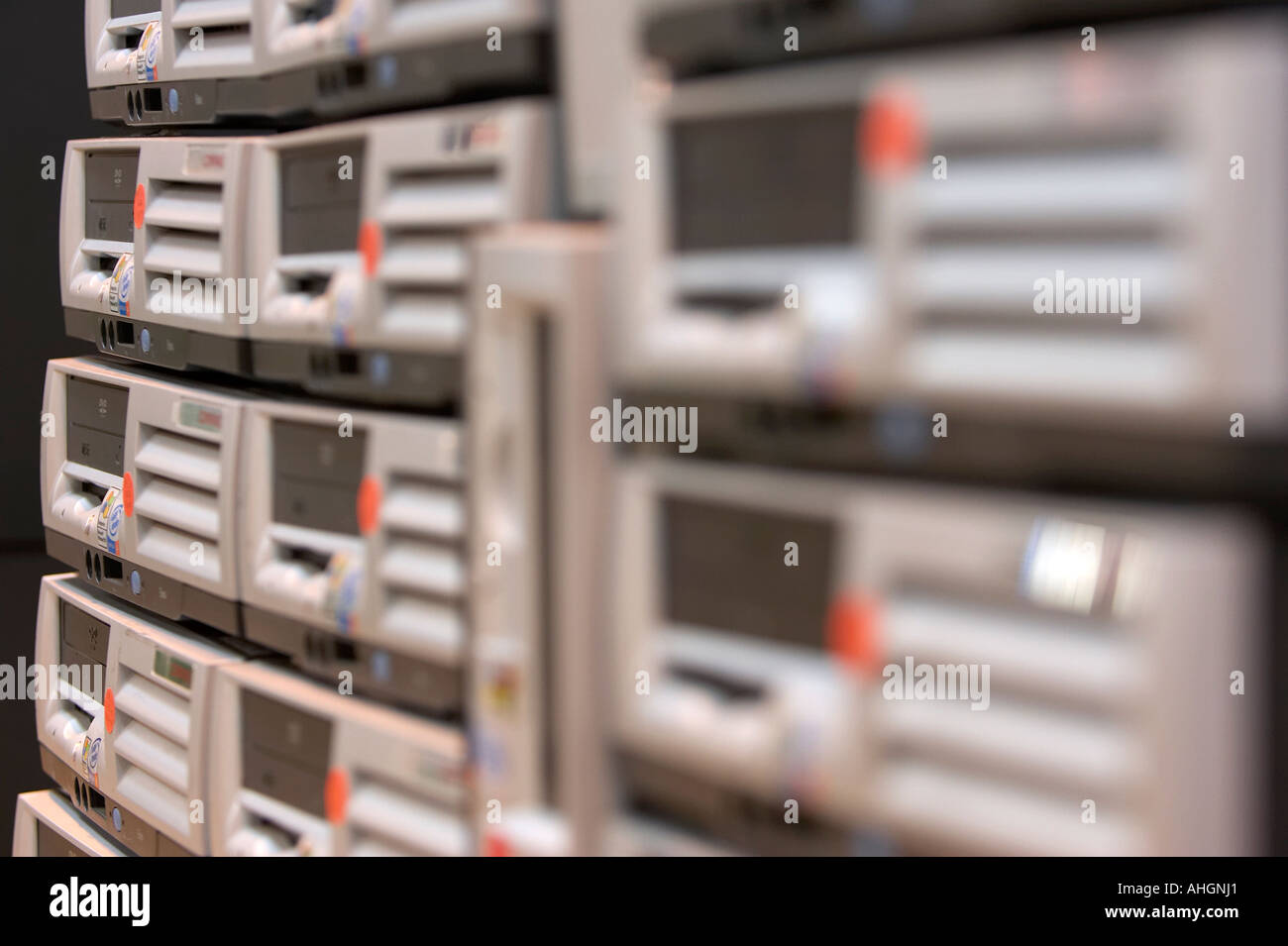 pile of stacks of computer system boxes ready for data wipe and ...