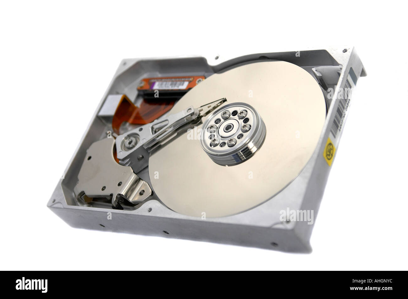 open broken hard drive disk disc against white background Stock Photo ...