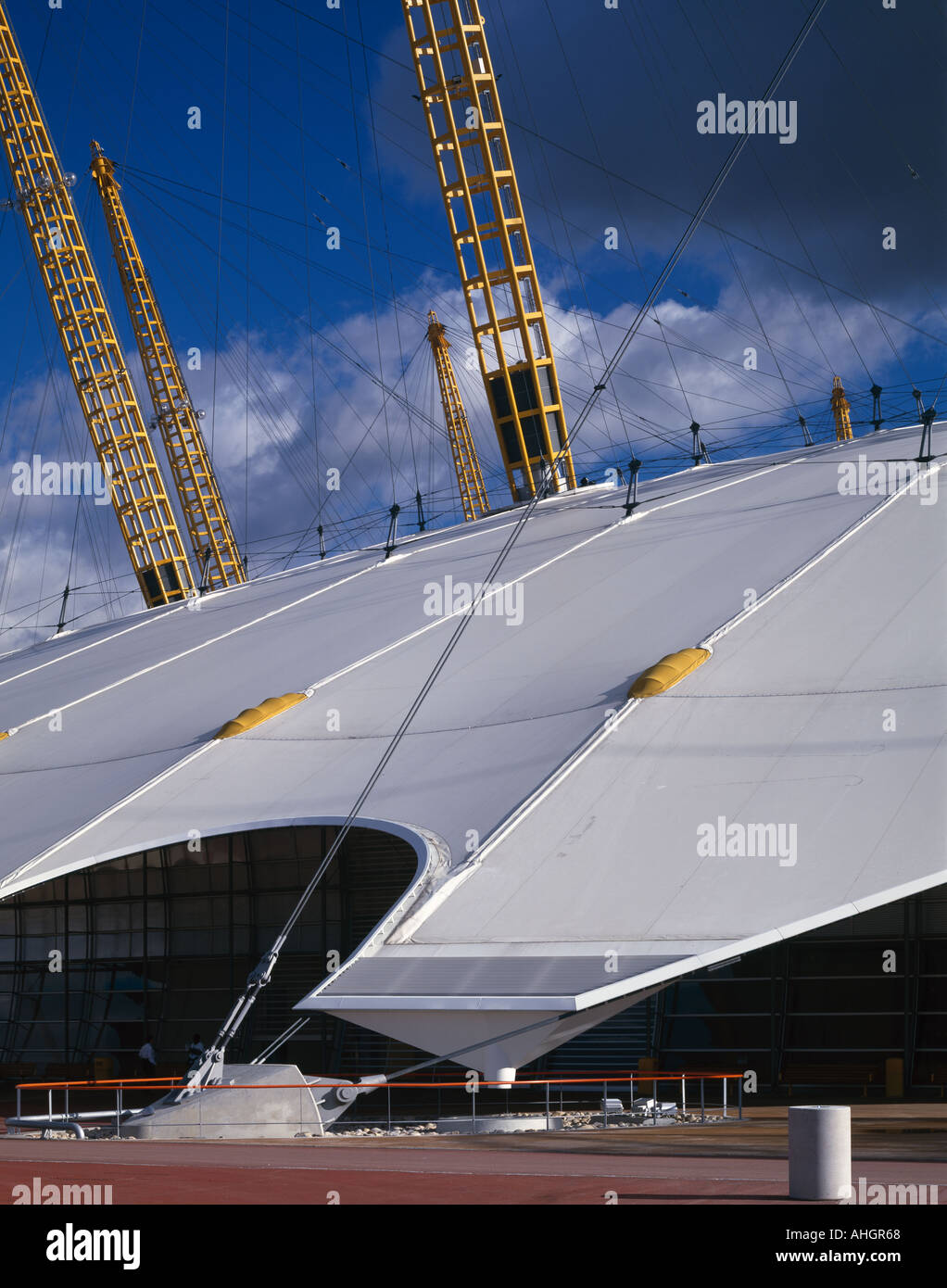 Millennium Dome, Greenwich. Daytime exterior. Close-up detail roof and ...