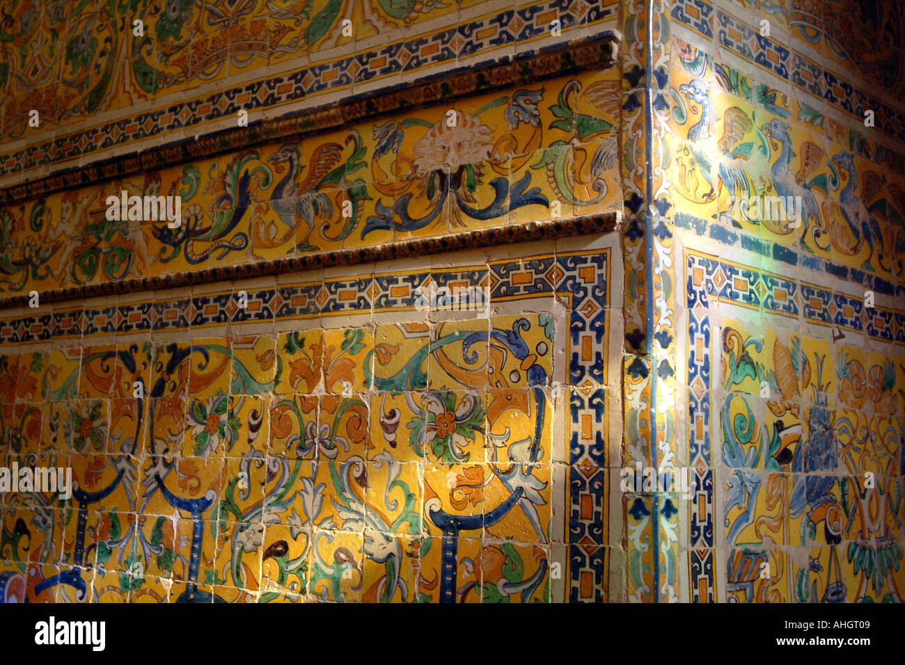 Detail of glazed tiles of a room of Real Alcazar, Seville, Spain Stock ...