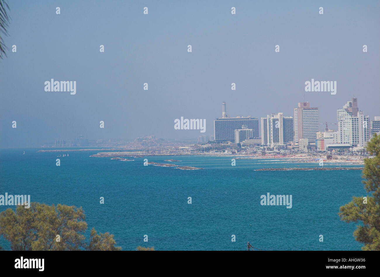 Israel, Tel Aviv coast line as seen from south from Old Jaffa Stock ...