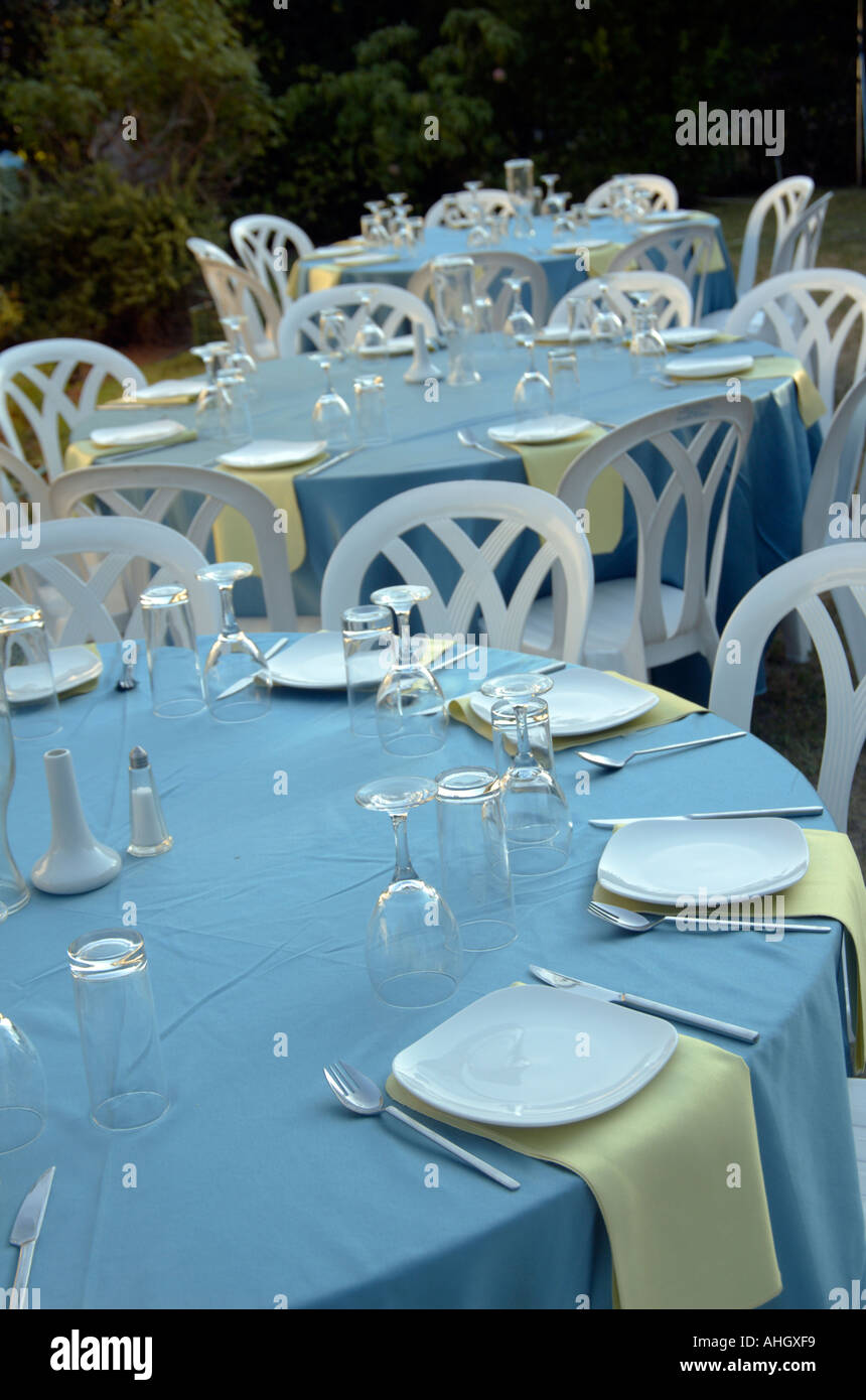 tables set for an outdoor party Stock Photo - Alamy