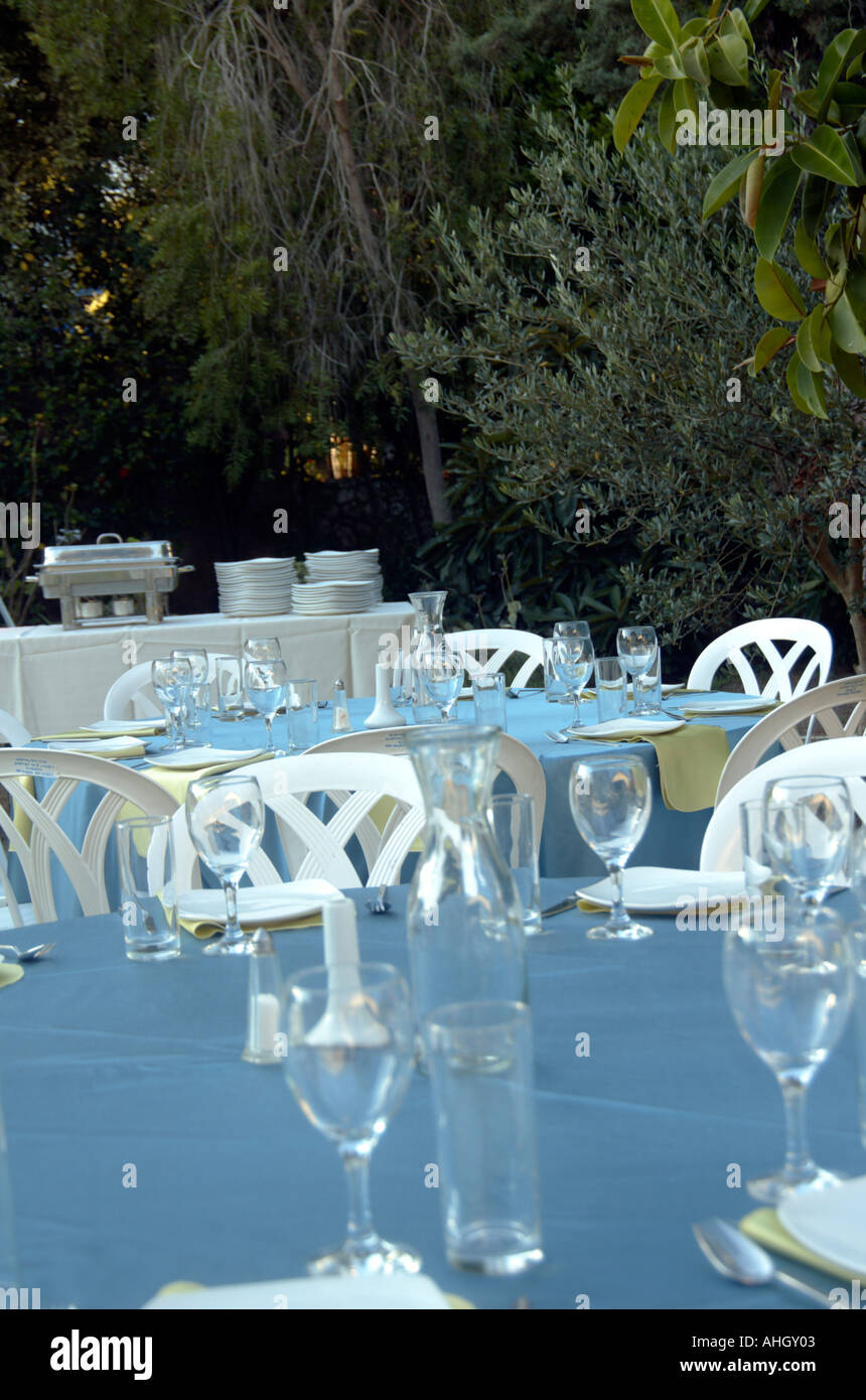 tables set for an outdoor party Stock Photo - Alamy