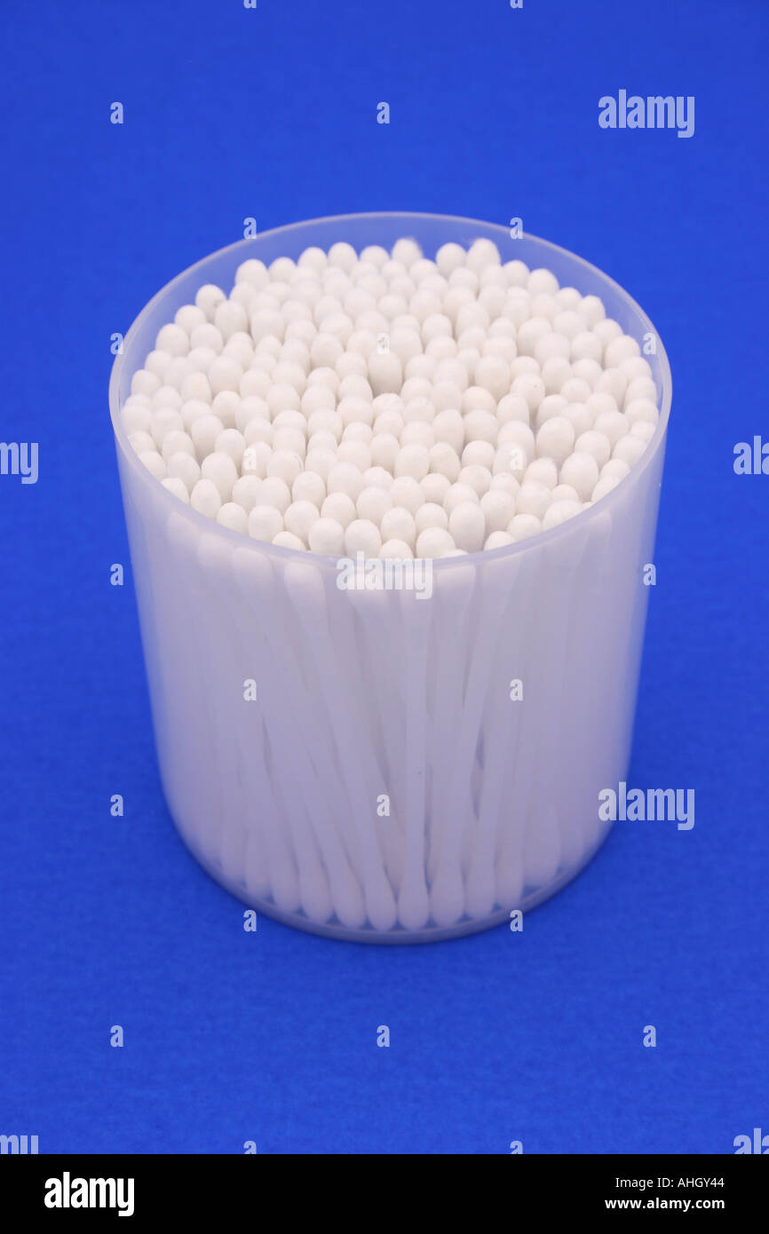Cotton makeup buds shot on a blue studio background Stock Photo - Alamy