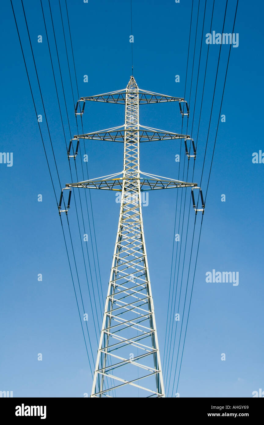 A high power electric line and pole Stock Photo - Alamy