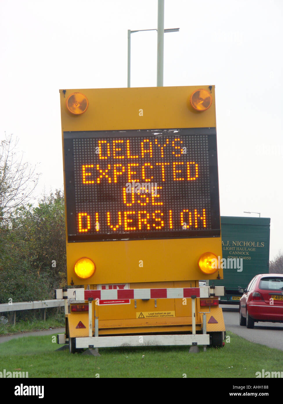 Mobile Traffic Information sign giving details of traffic delays Stock ...