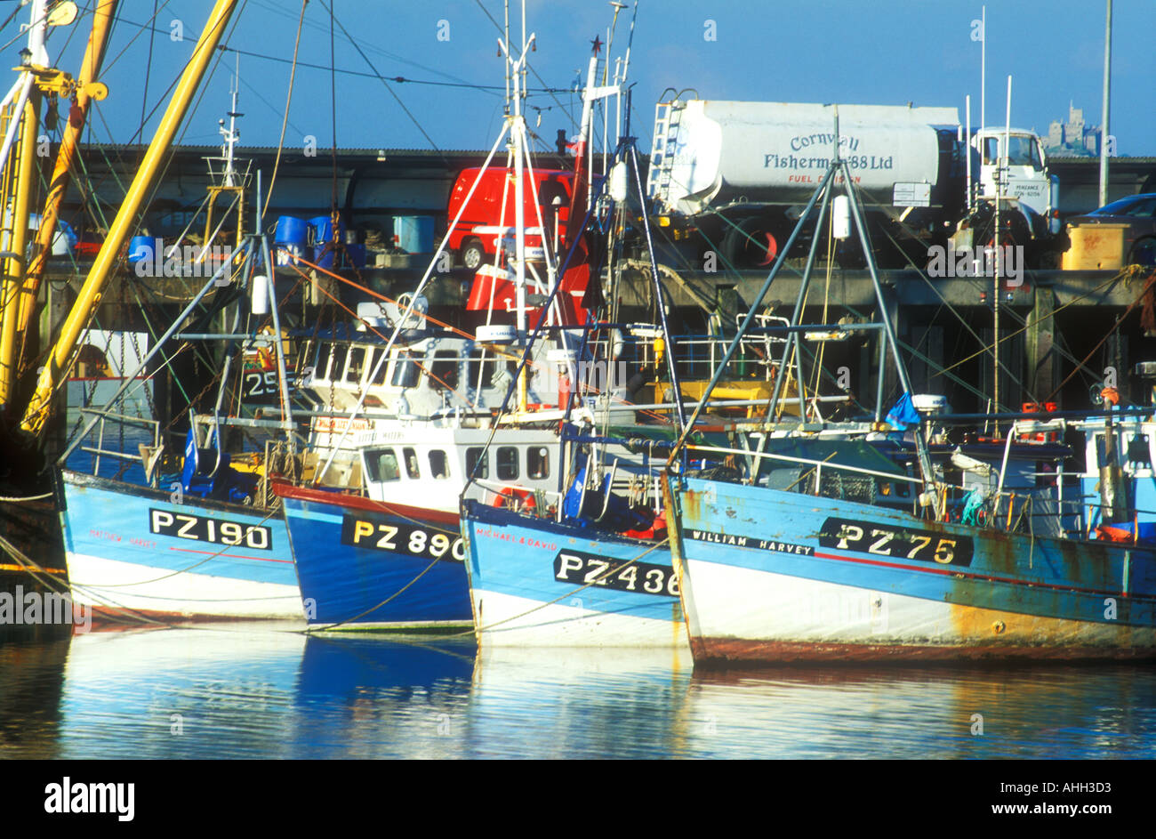 Fishing boats in harbour Penzance Cornish Riviera Cornwall England UK ...
