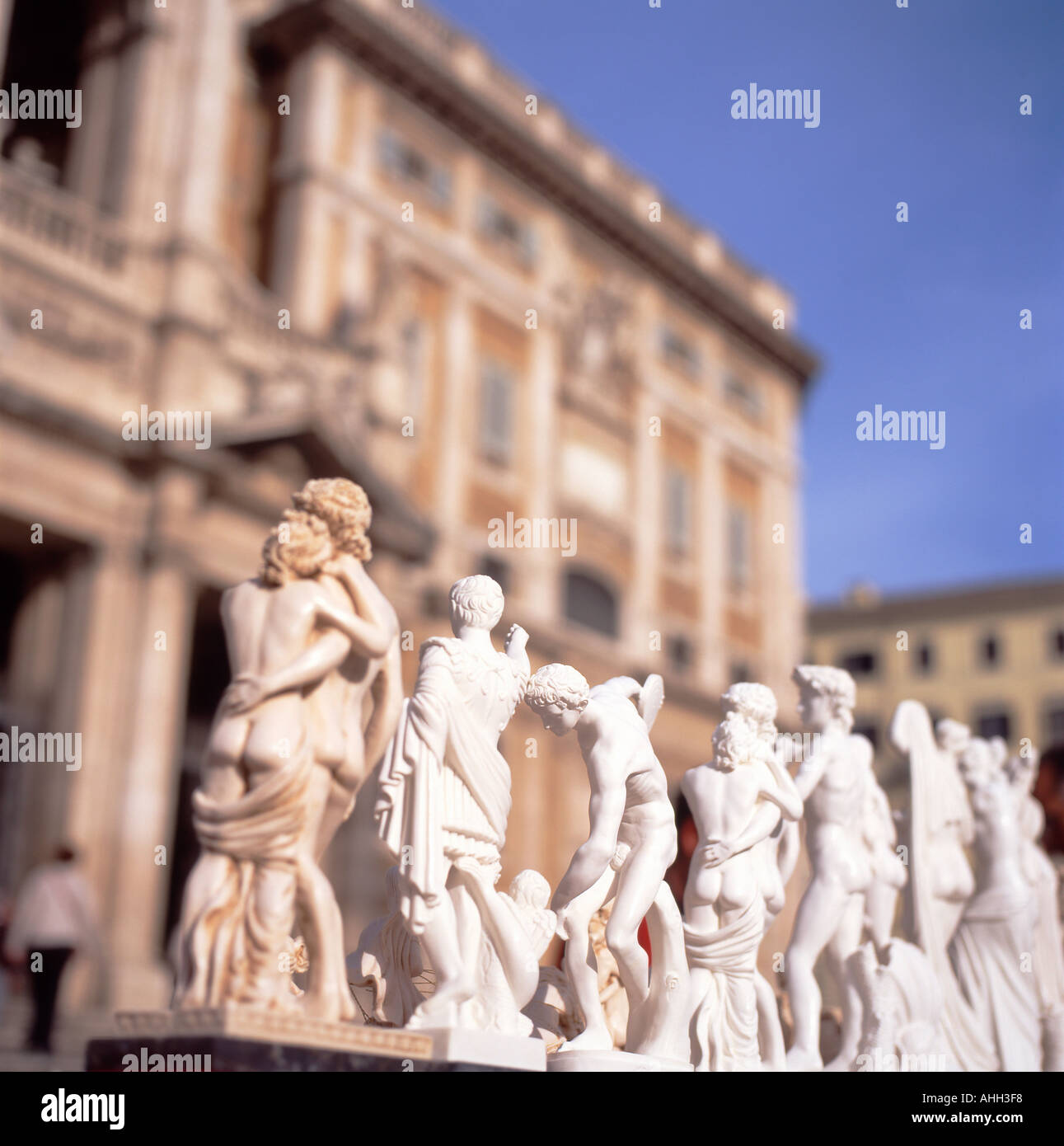 Kitsch miniature Roman figures statues on a market stall selling as ...