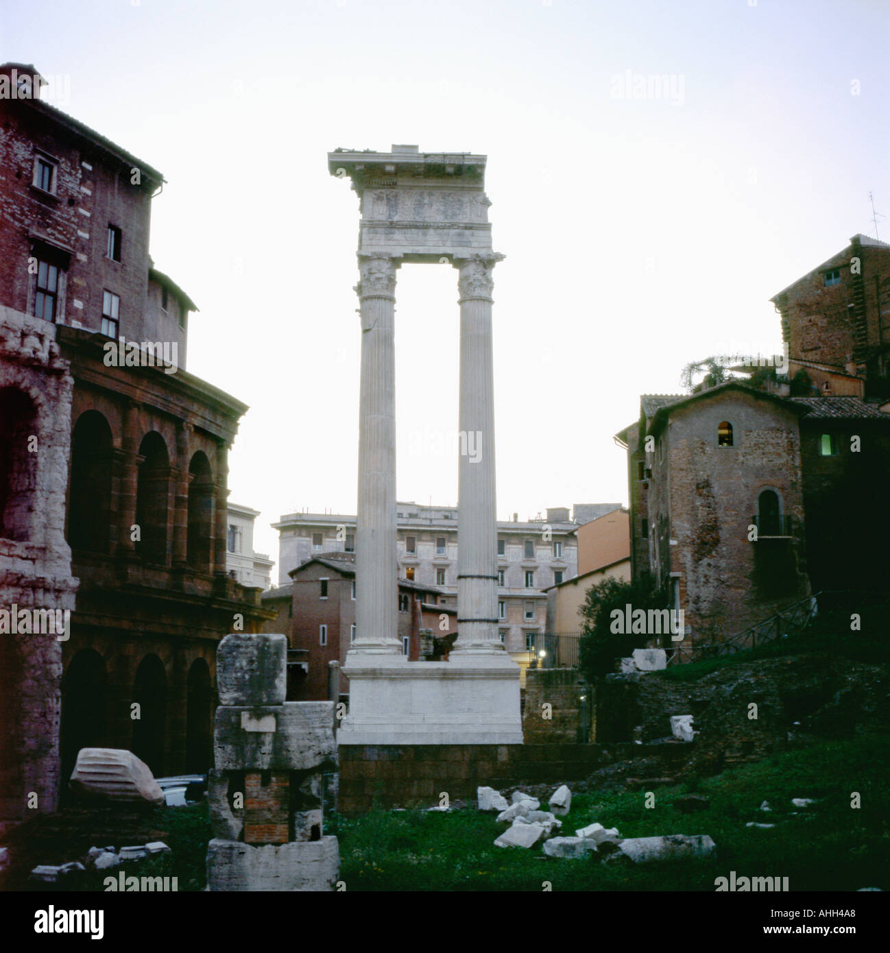 Columns and ancient archaeological ruins at the base of the Capitoline ...