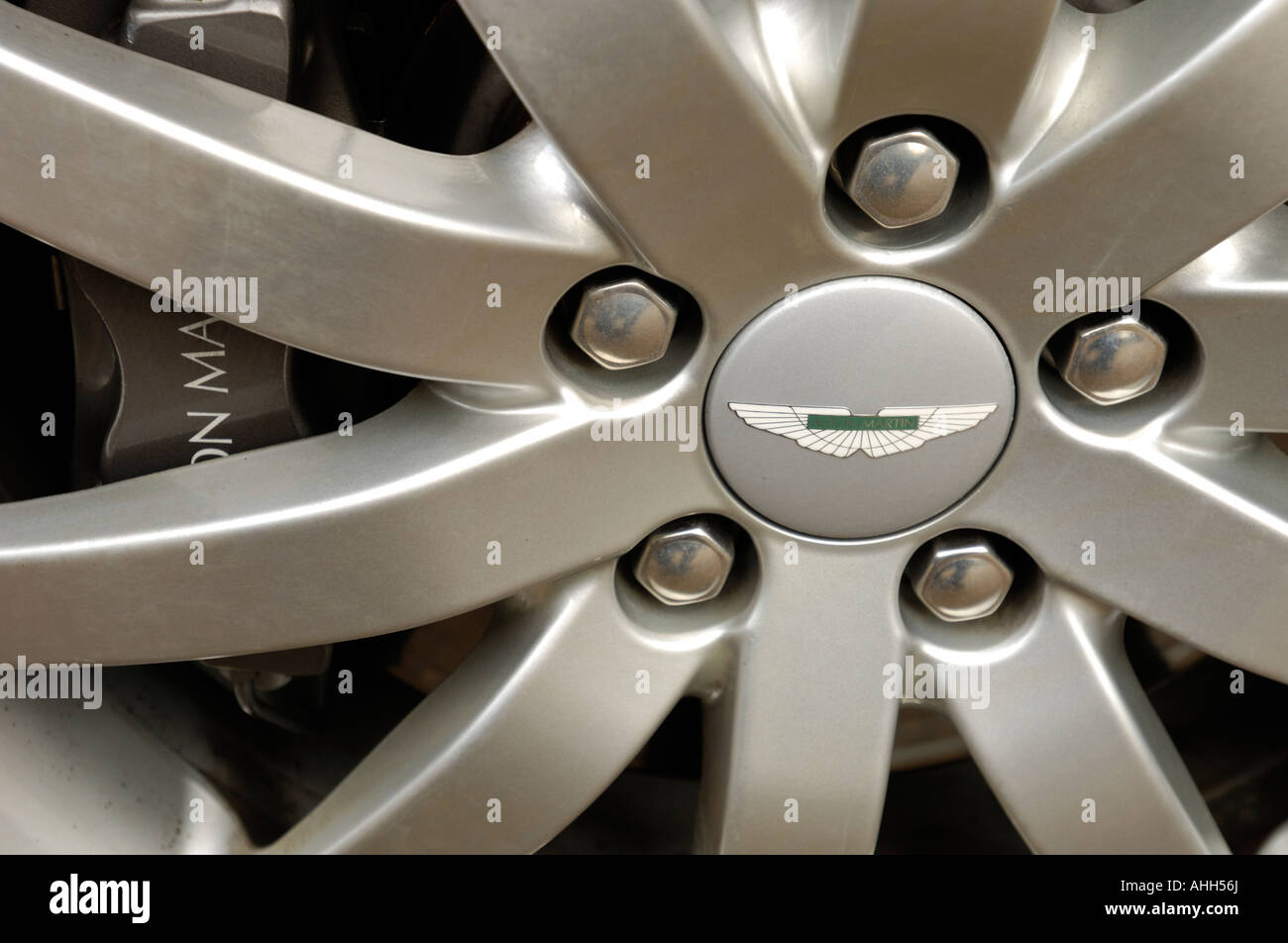 Aston Martin DB9 wheel showing logo in centre of wheel and on brake ...