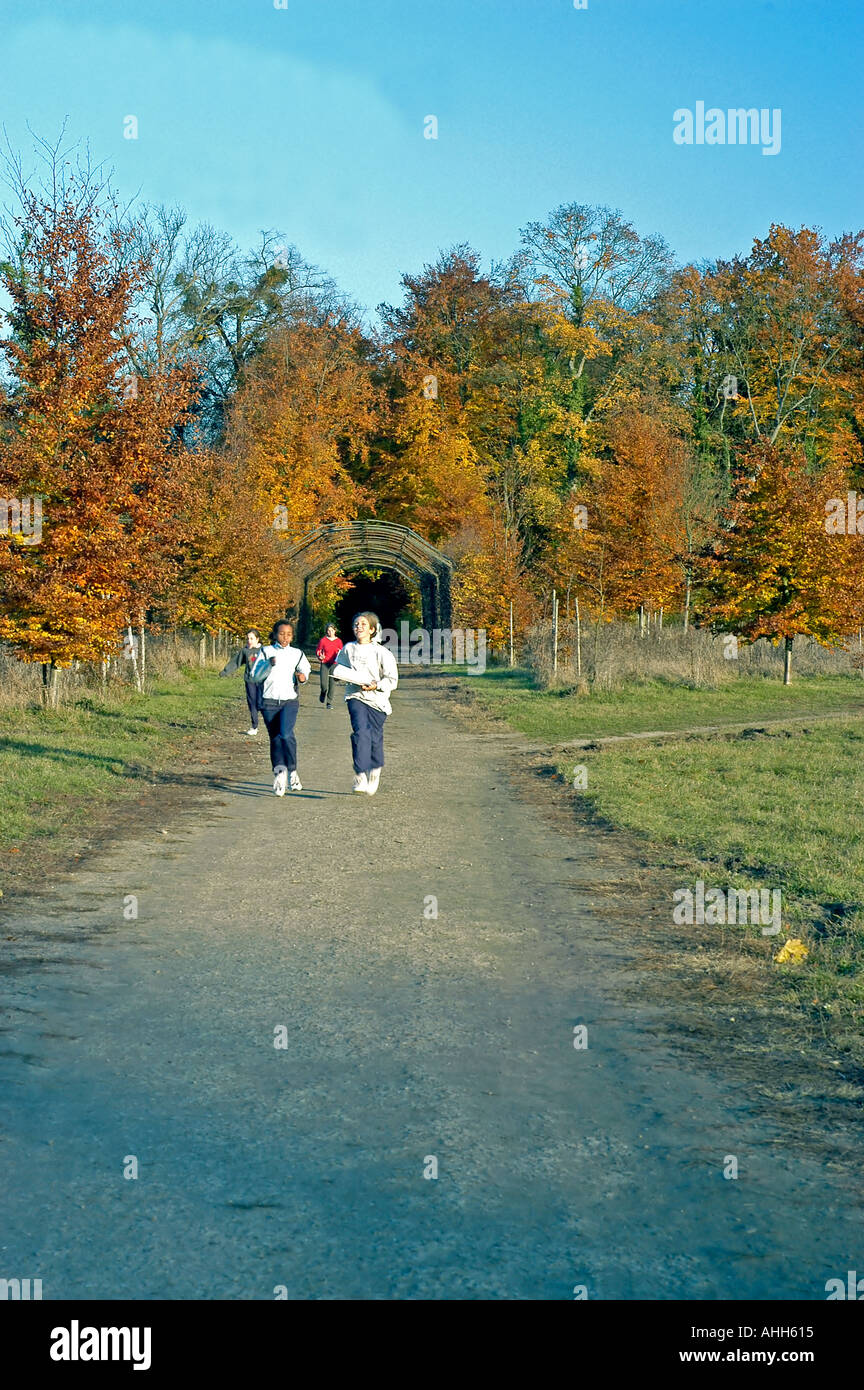 Compiegne France, "French Teens" Jogging in Forest in "Picardie Region ...