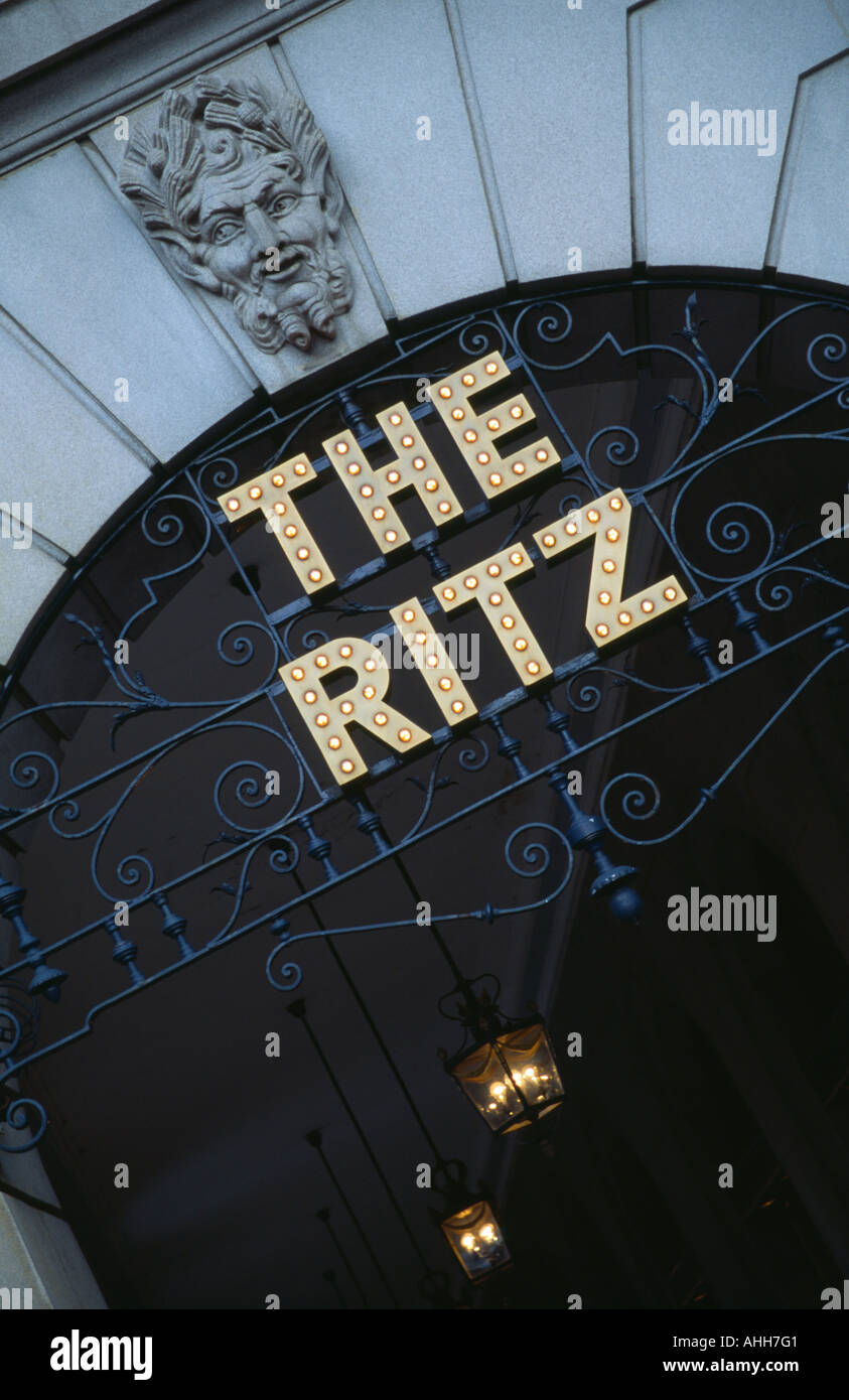 ENGLAND London The Ritz Hotel in Piccadilly detail of archway with name ...