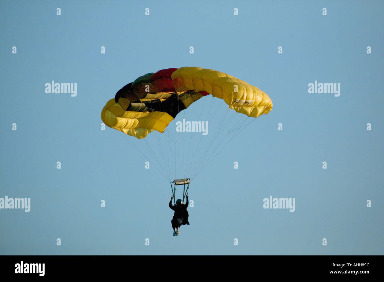 A skydiver parachuting down from a plane Stock Photo - Alamy