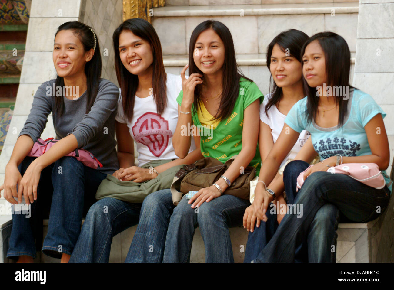 Teenage girls at Wat Phra Kaew Grand Palace Bangkok Thailand Stock ...