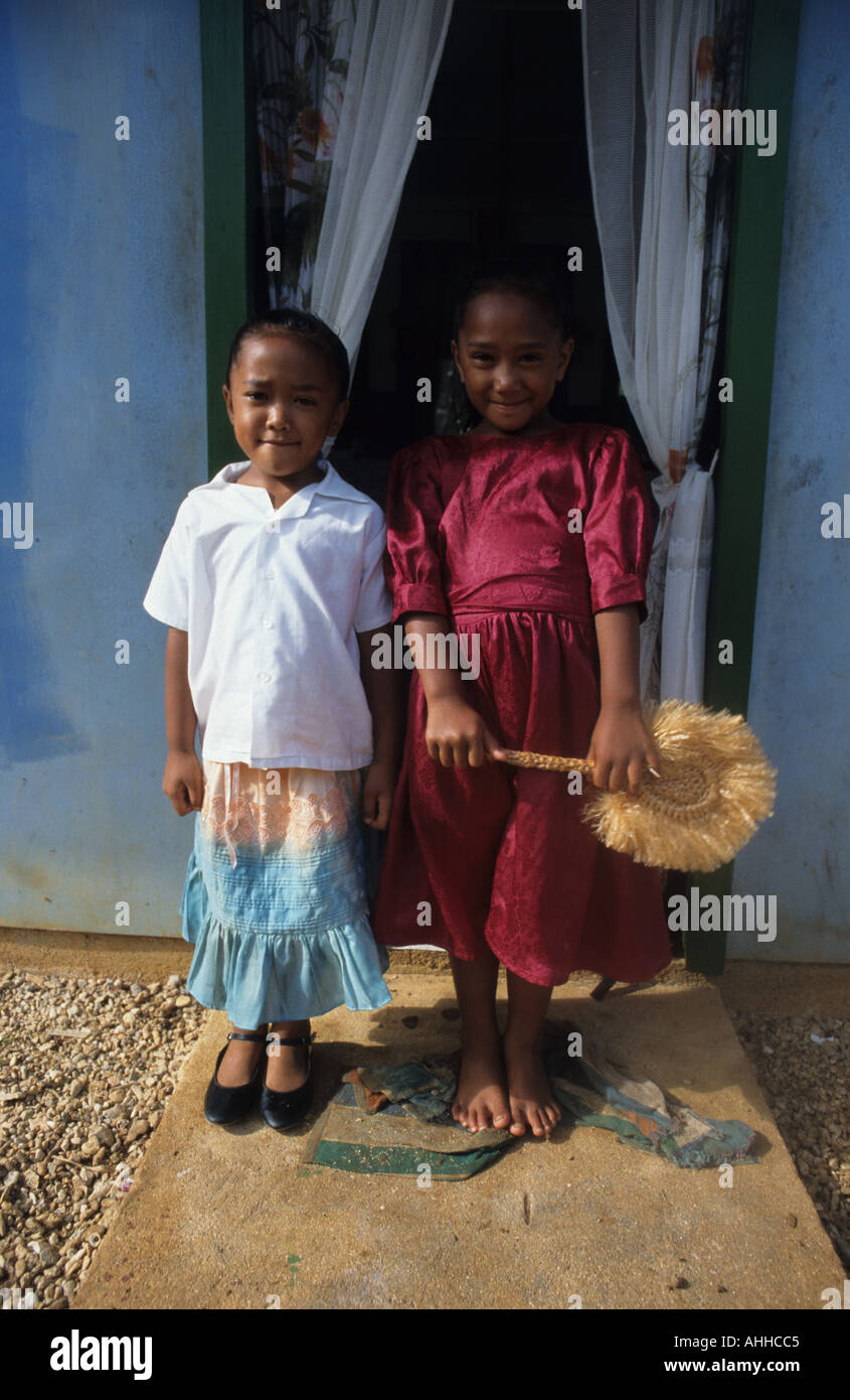 Girls in their Sunday best Atiu Island Cook Islands South Pacific Stock ...