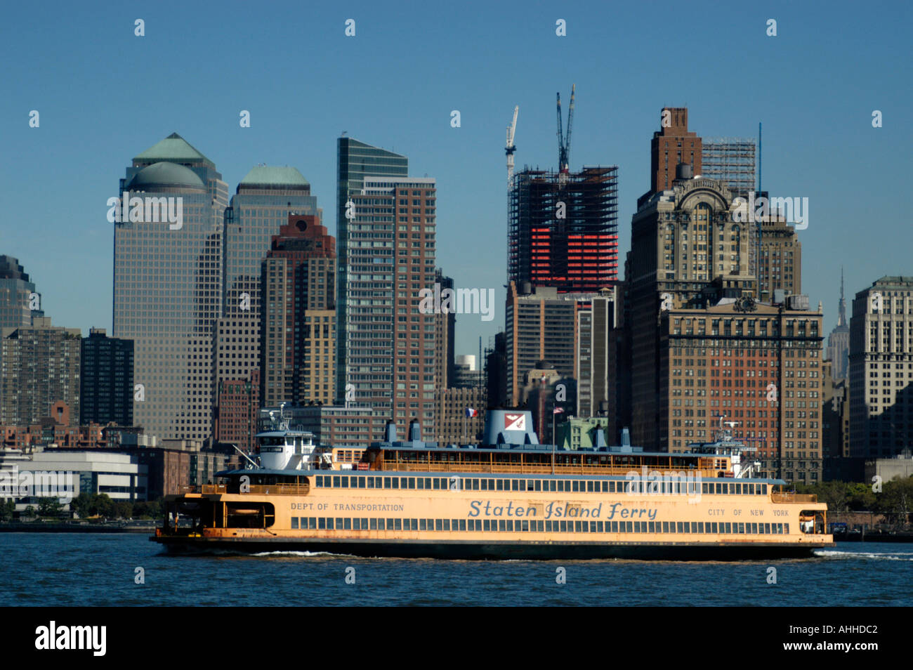 The Staten Island Ferry crossing the Hudson River Manhattan New York ...
