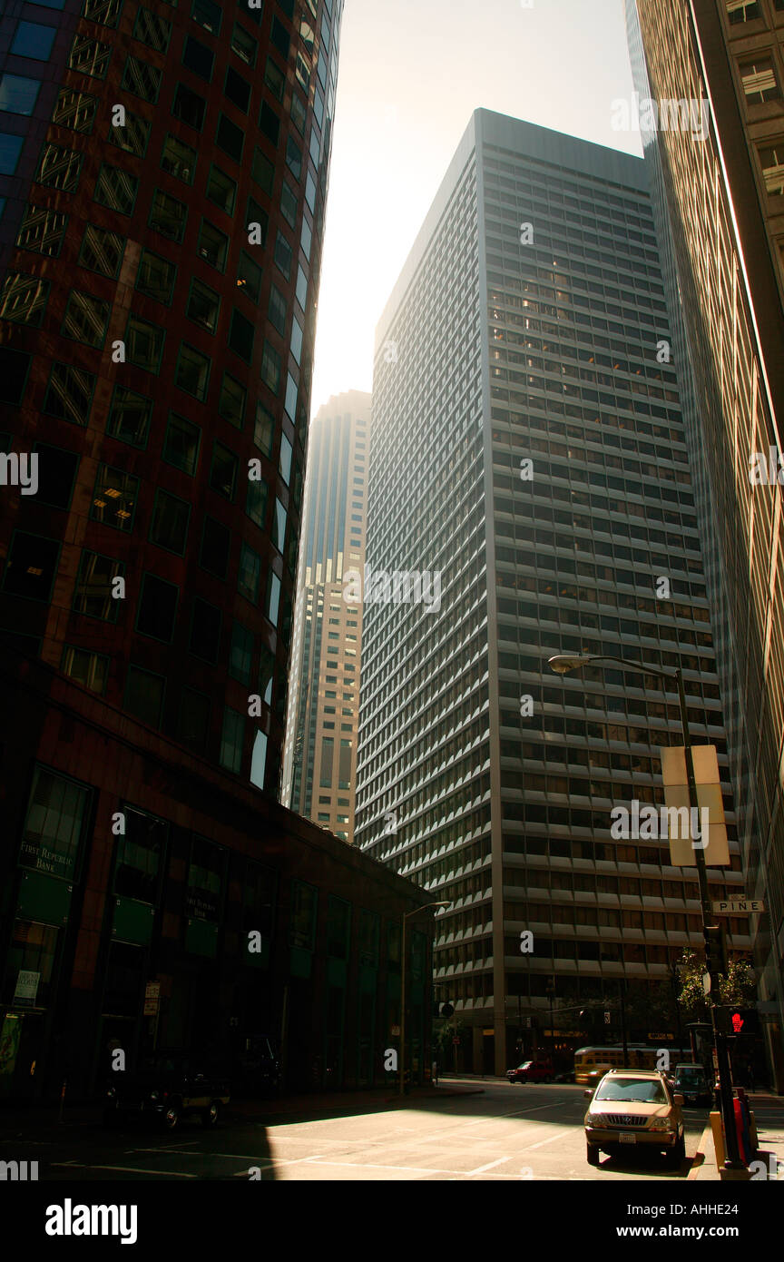 Tall buildings at the corner of Pine and Front Downtown San Francisco ...