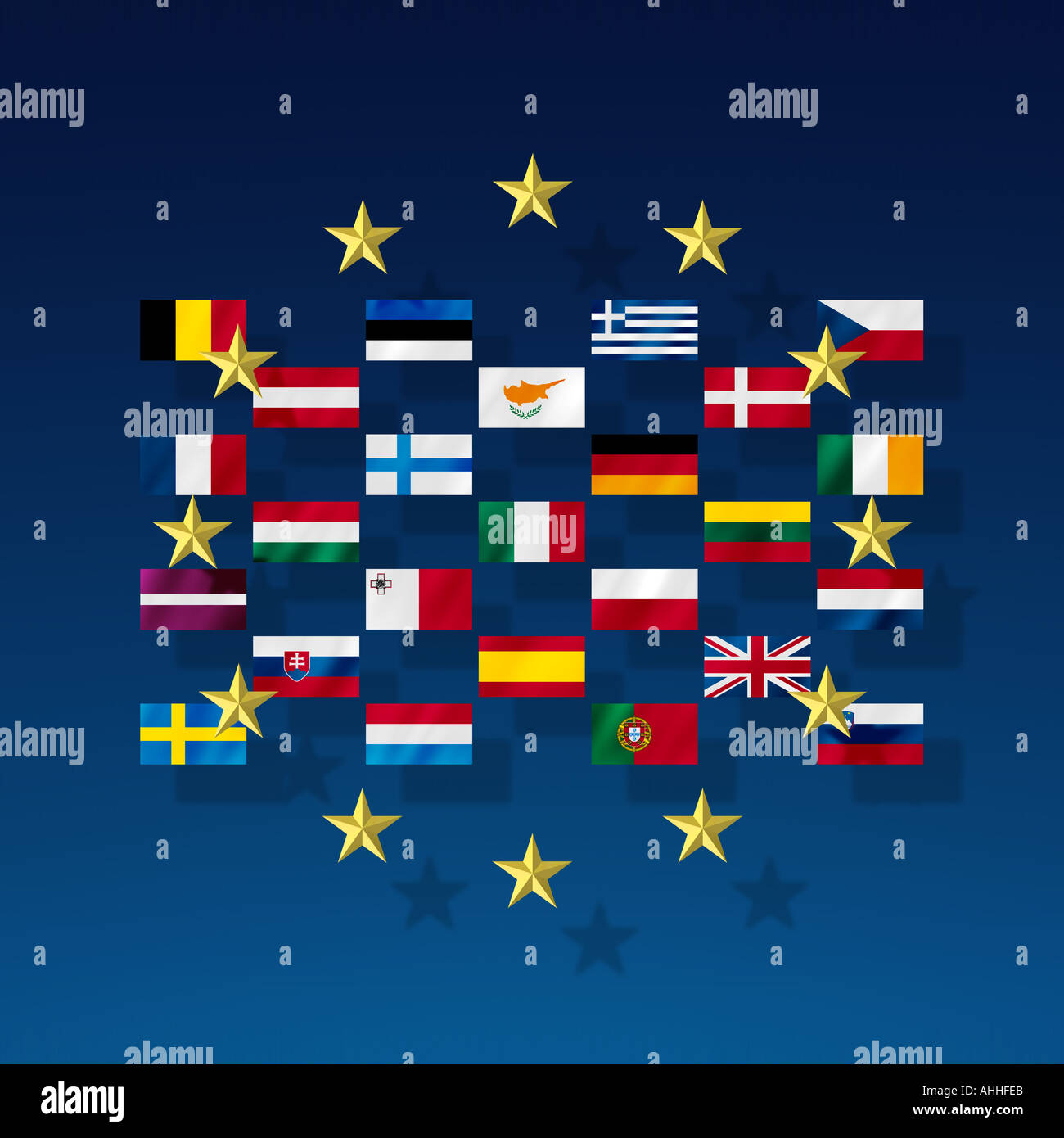 European Union symbolism flags of the member nations and the circle of ...