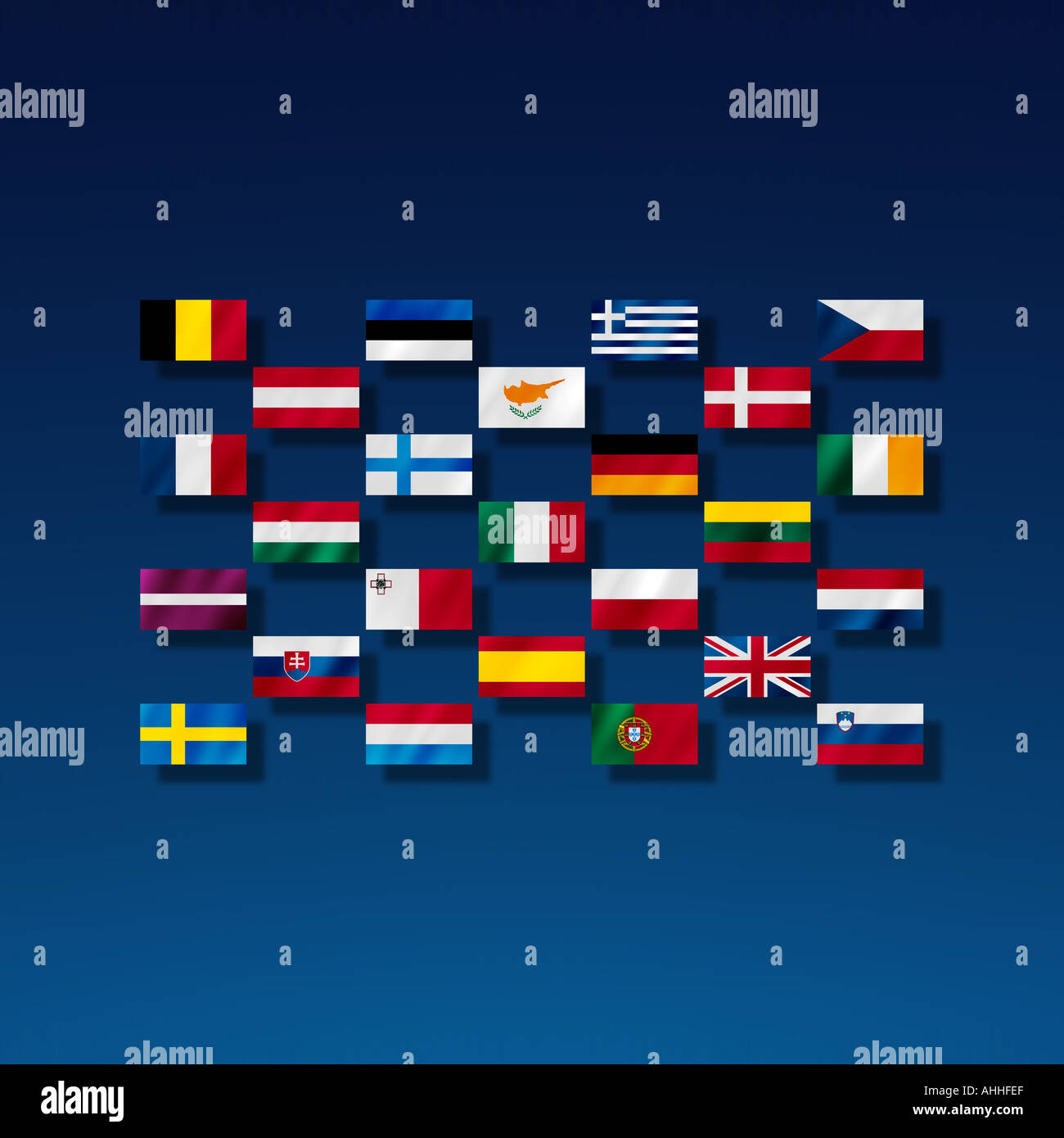 Festive horizontal grid of the European Union member nations flags ...