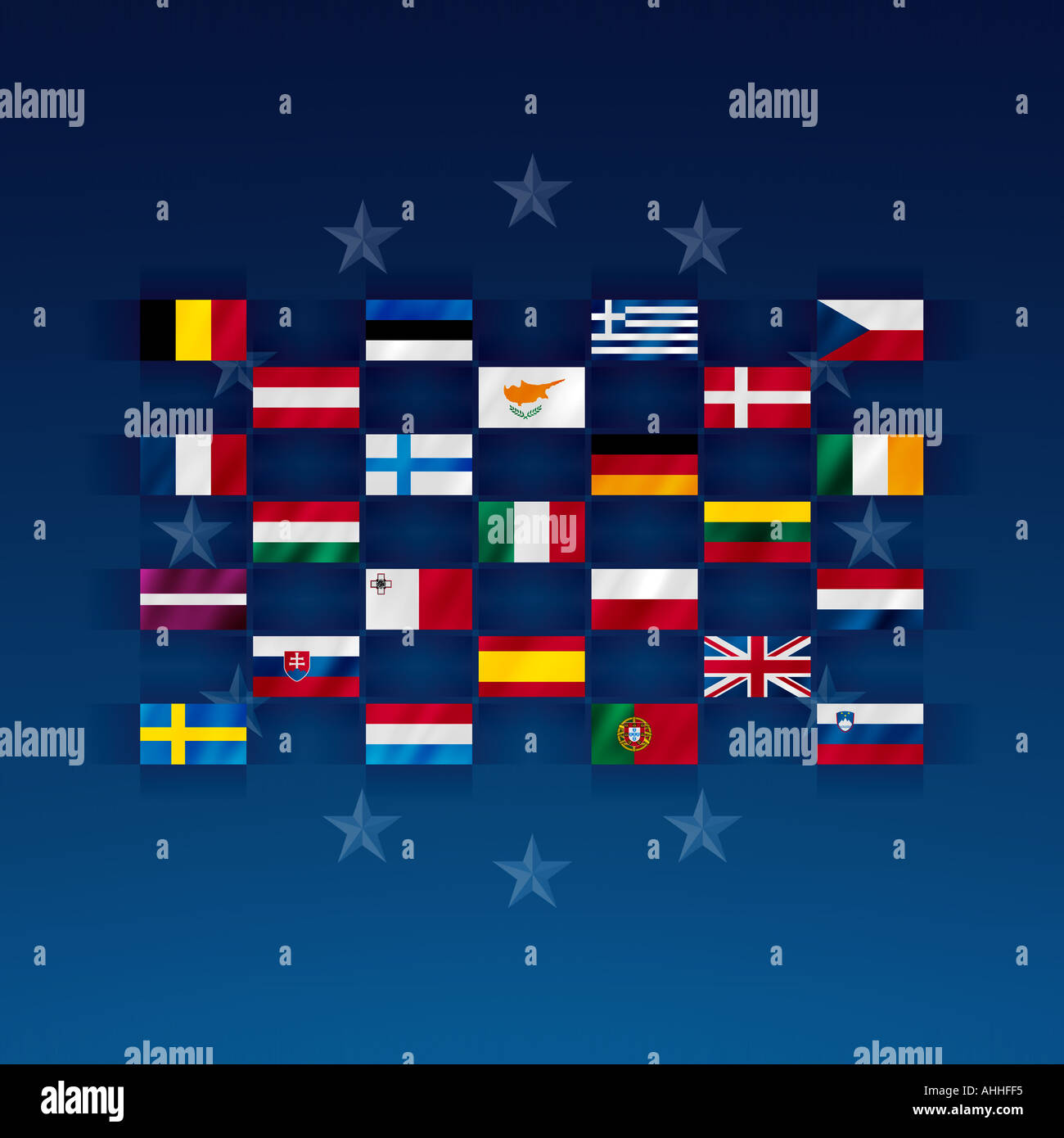 Horizontal grid made up of the flags of the EU member nations Stock ...