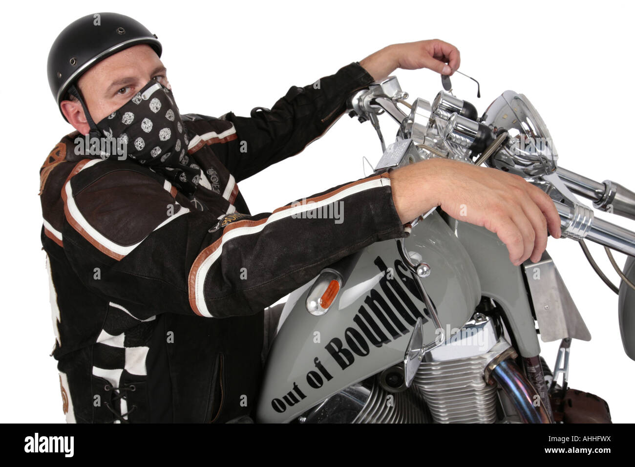 Harley Davidson-driver with motor bike Stock Photo - Alamy