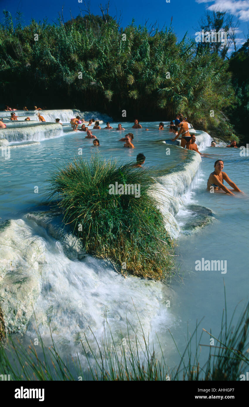 ITALY Tuscany Saturnia Tourists in terraced thermal pools Stock Photo ...