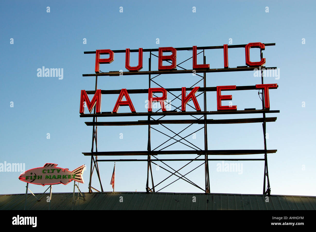 Pike Place public market sign, Seattle, USA Stock Photo - Alamy