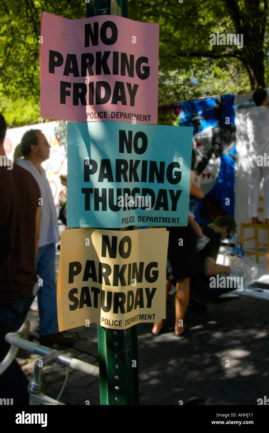 NYPD No Parking signs in the East Village during a street fair Stock ...