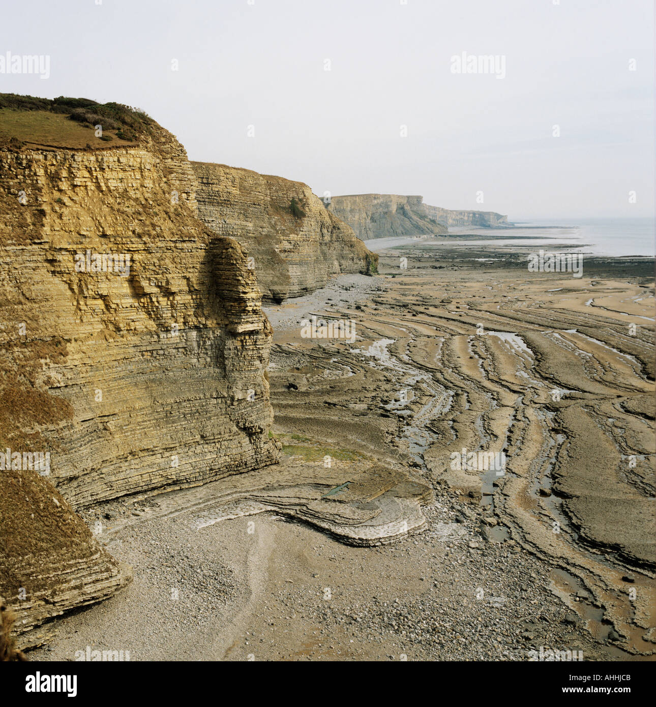 Erosion of cliffs along south Wales coast UK aerial view Stock Photo ...