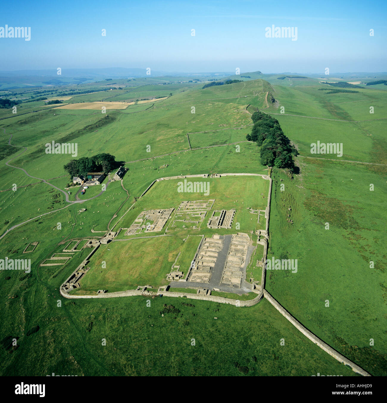 Housesteads Roman Fort Hadrians Wall Northumberland UK aerial view ...