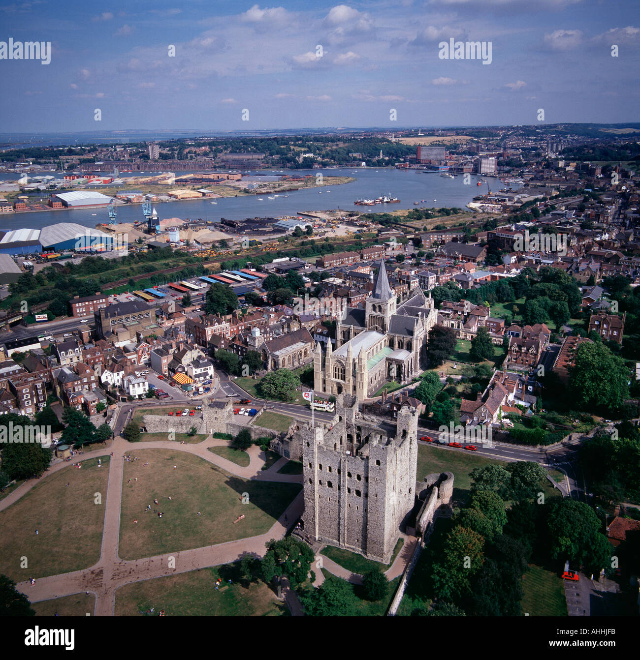 Rochester Castle and Cathedral River Medway Kent aerial view Stock ...