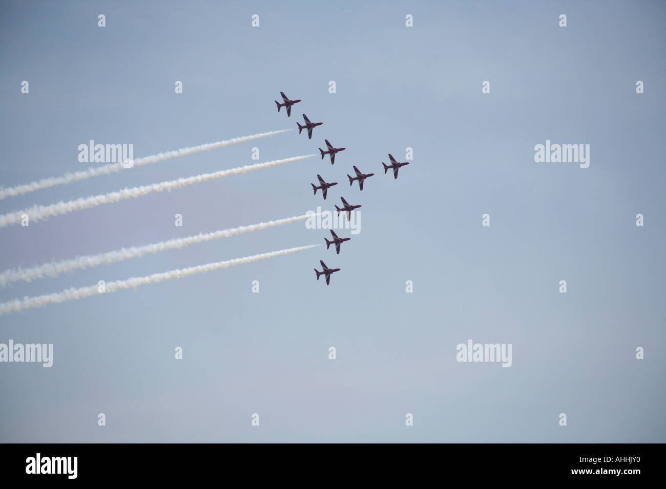 The Red Arrows flying display at Silverstone England 2006 Stock Photo ...