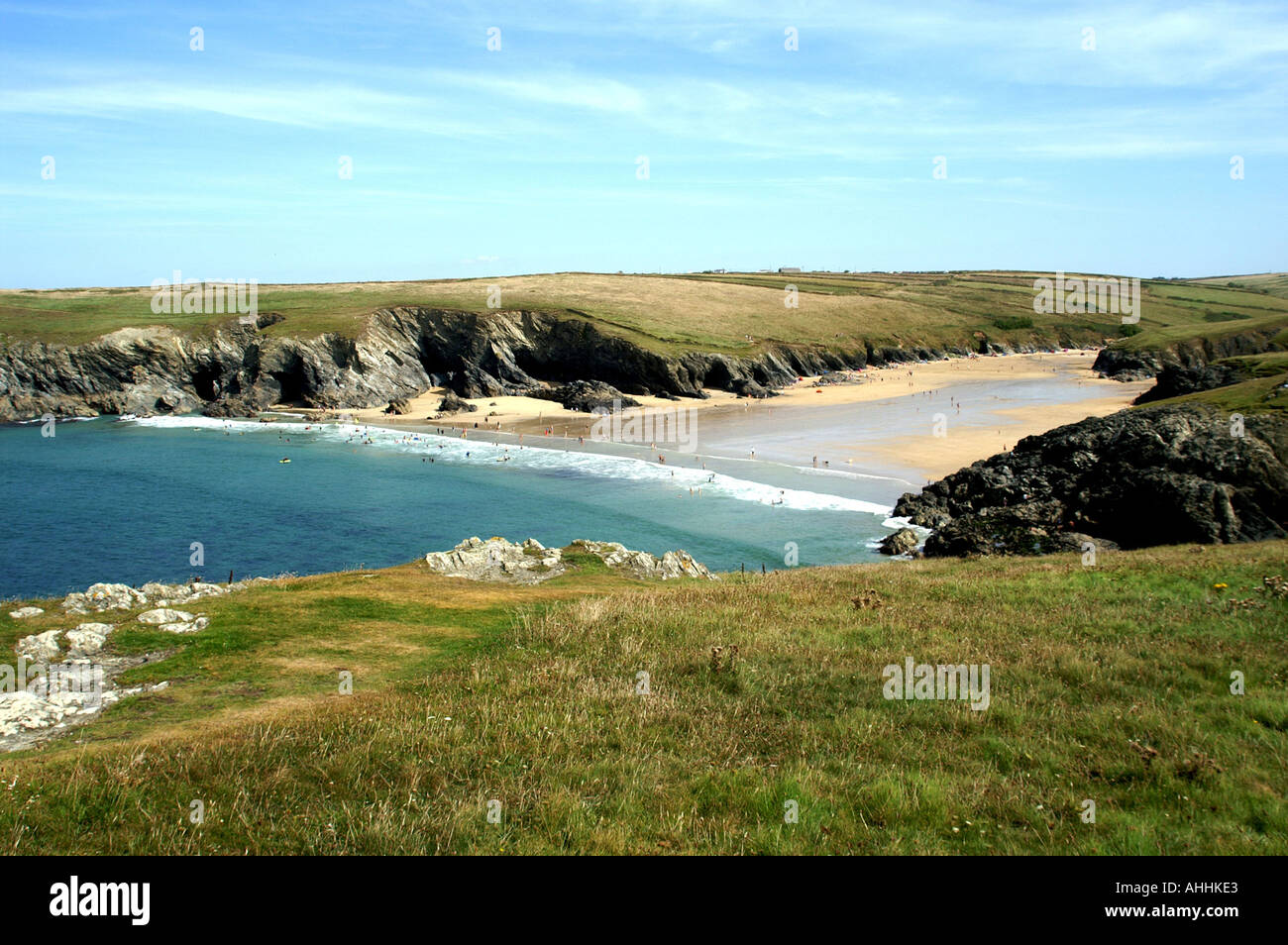 Porth Joke between Pentire and Kelsey Heads Cornwall Stock Photo - Alamy