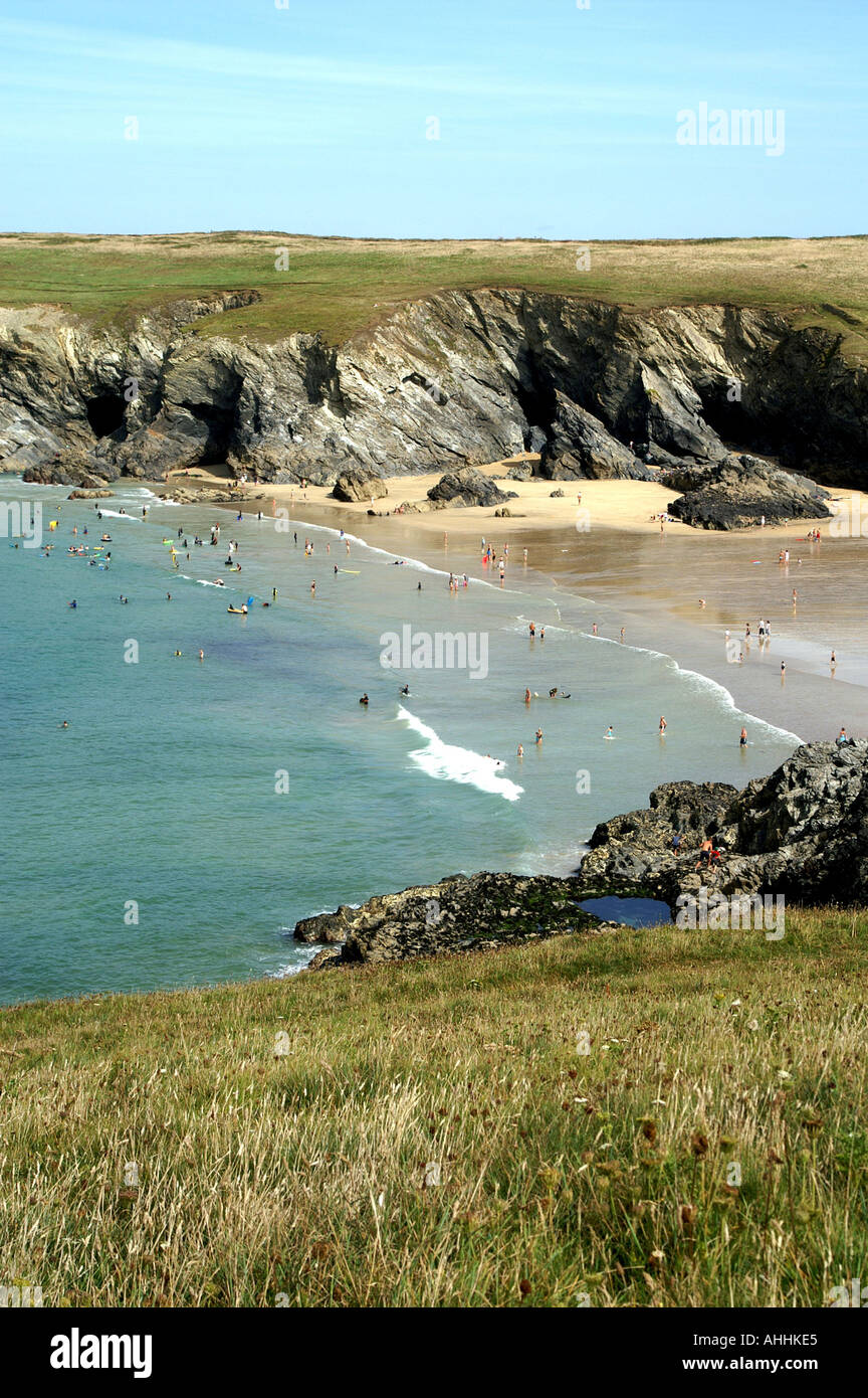 Porth Joke between Pentire and Kelsey Heads Cornwall Stock Photo - Alamy