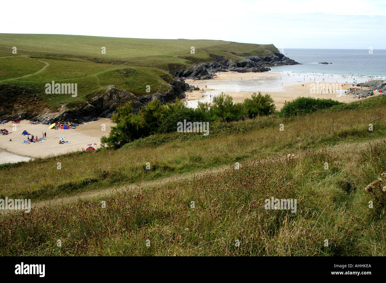 Porth Joke between Pentire and Kelsey Heads Cornwall Stock Photo - Alamy
