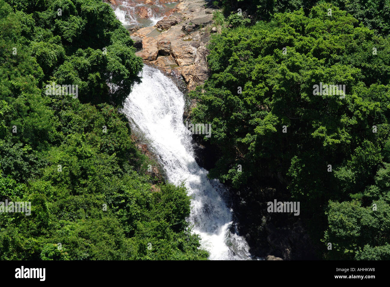 Waterfall Surrounded by Trees, Aberdeen, Hong Kong, China Stock Photo ...