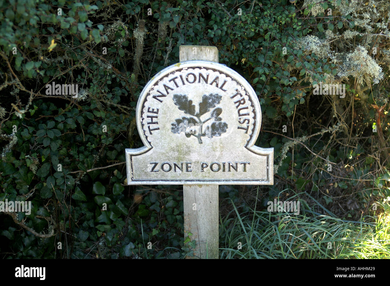 National Trust sign for Zone point near St Anthony Head Cornwall Stock ...