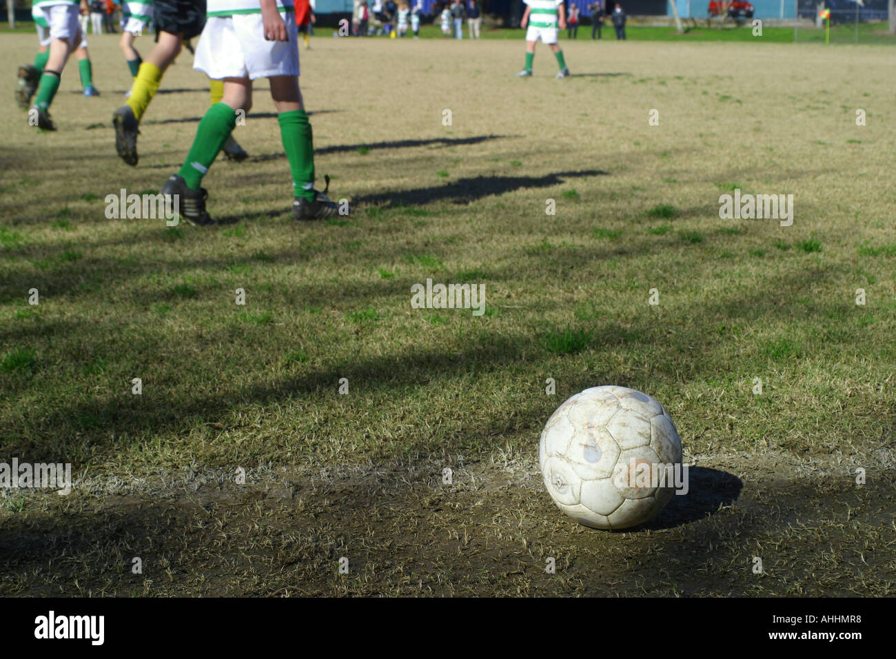 Soccer ball on the side line Stock Photo - Alamy