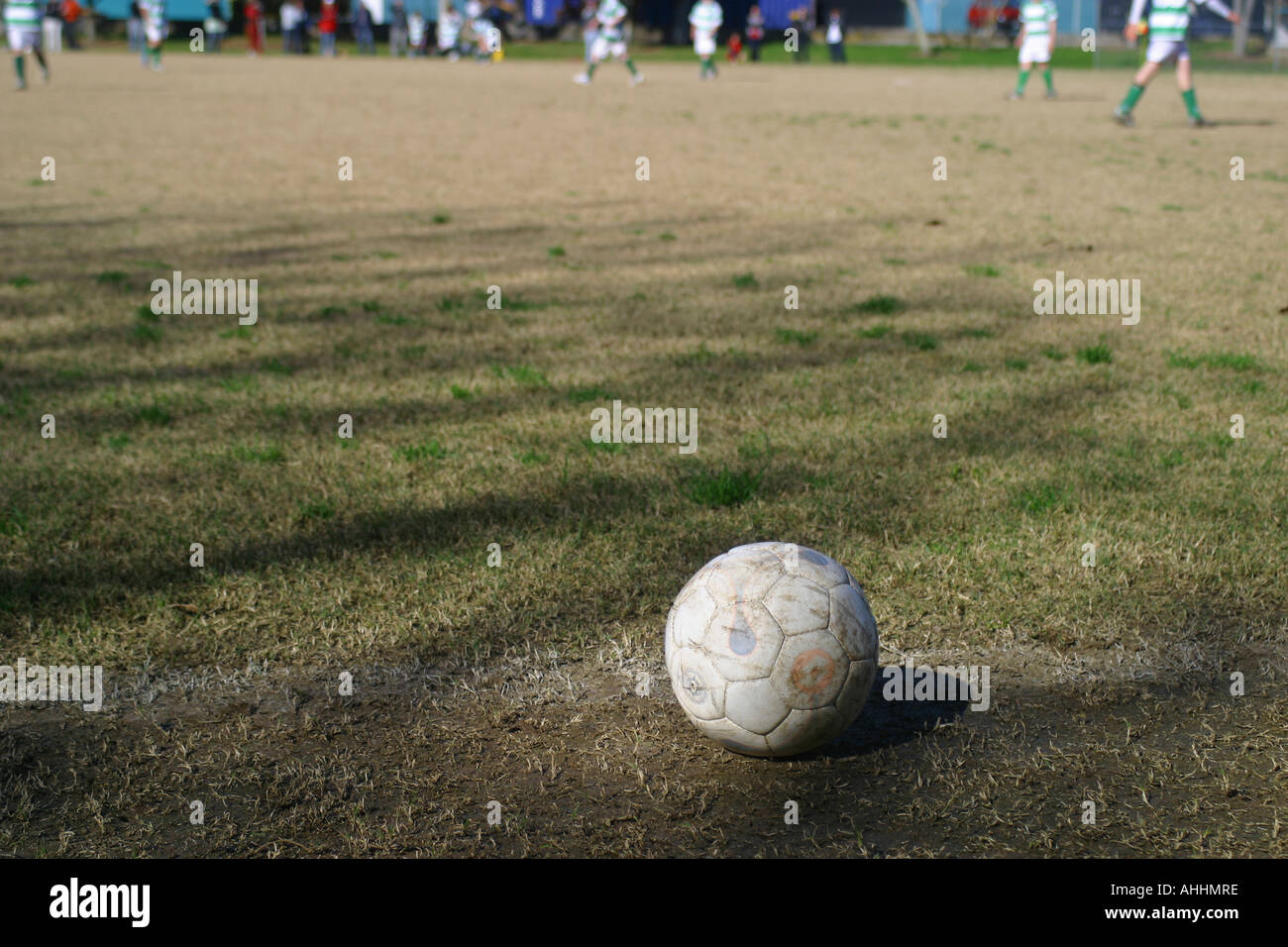 Soccer ball on the side line Stock Photo - Alamy
