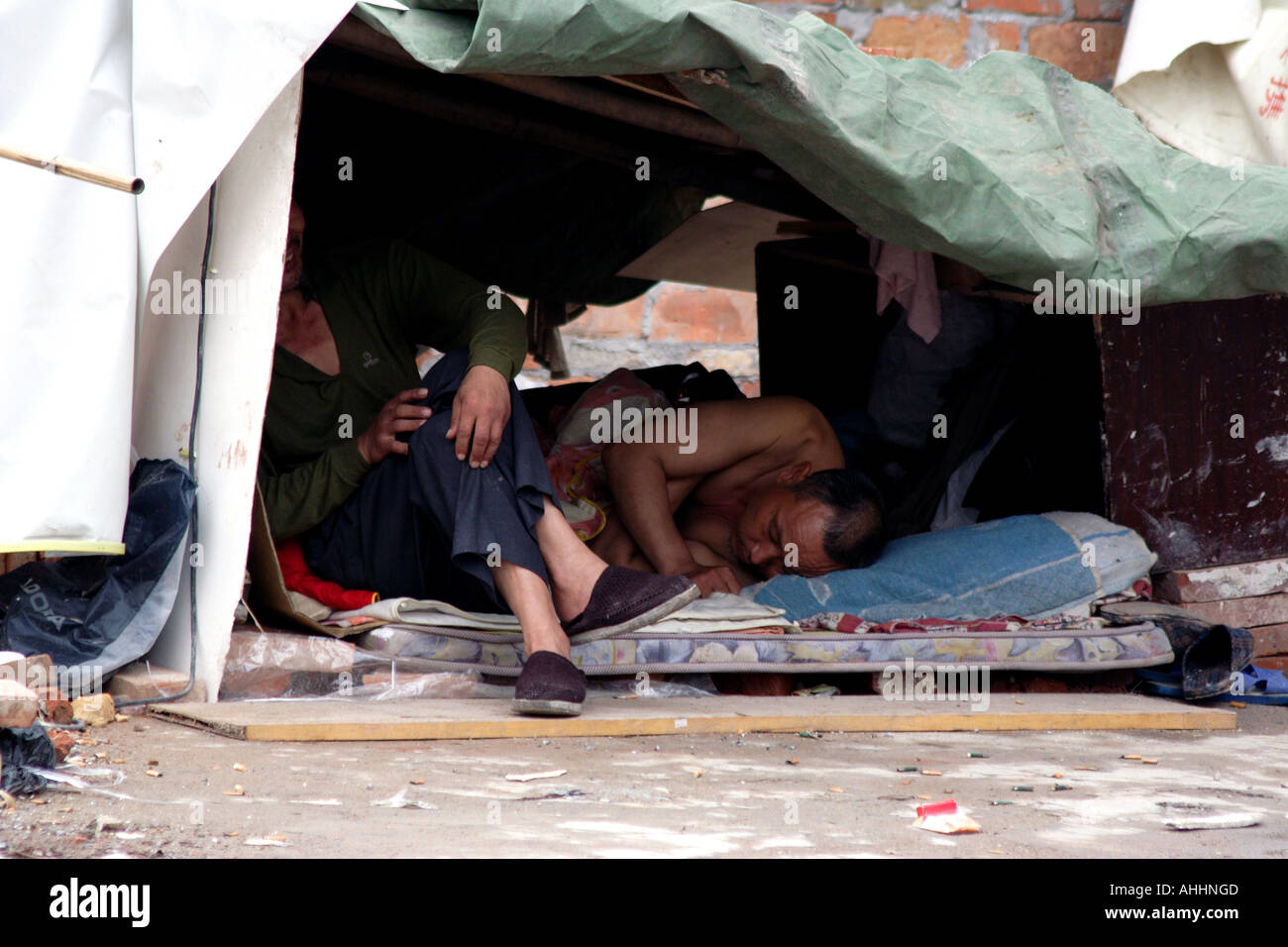 Poverty, Homeless Chinese Men Living in a Makeshift Shanty, Shenzhen ...