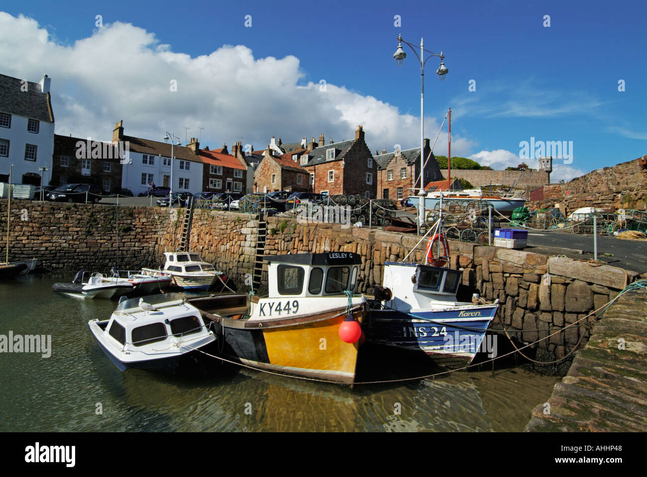 Fishing boats in the scottish coastal village of Crail Scotland East ...
