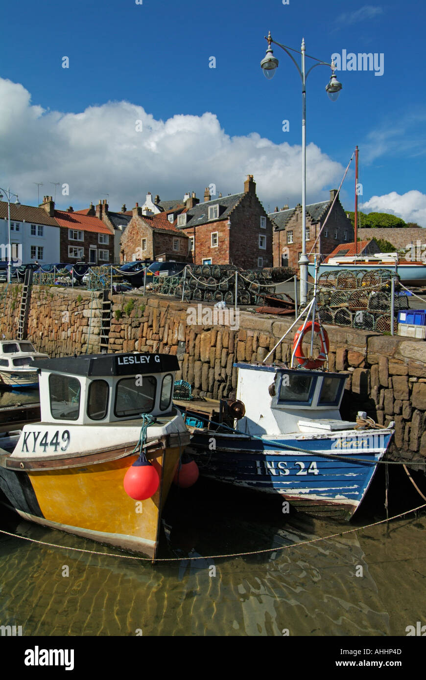 Fishing boats in the scottish coastal village of Crail Scotland East ...
