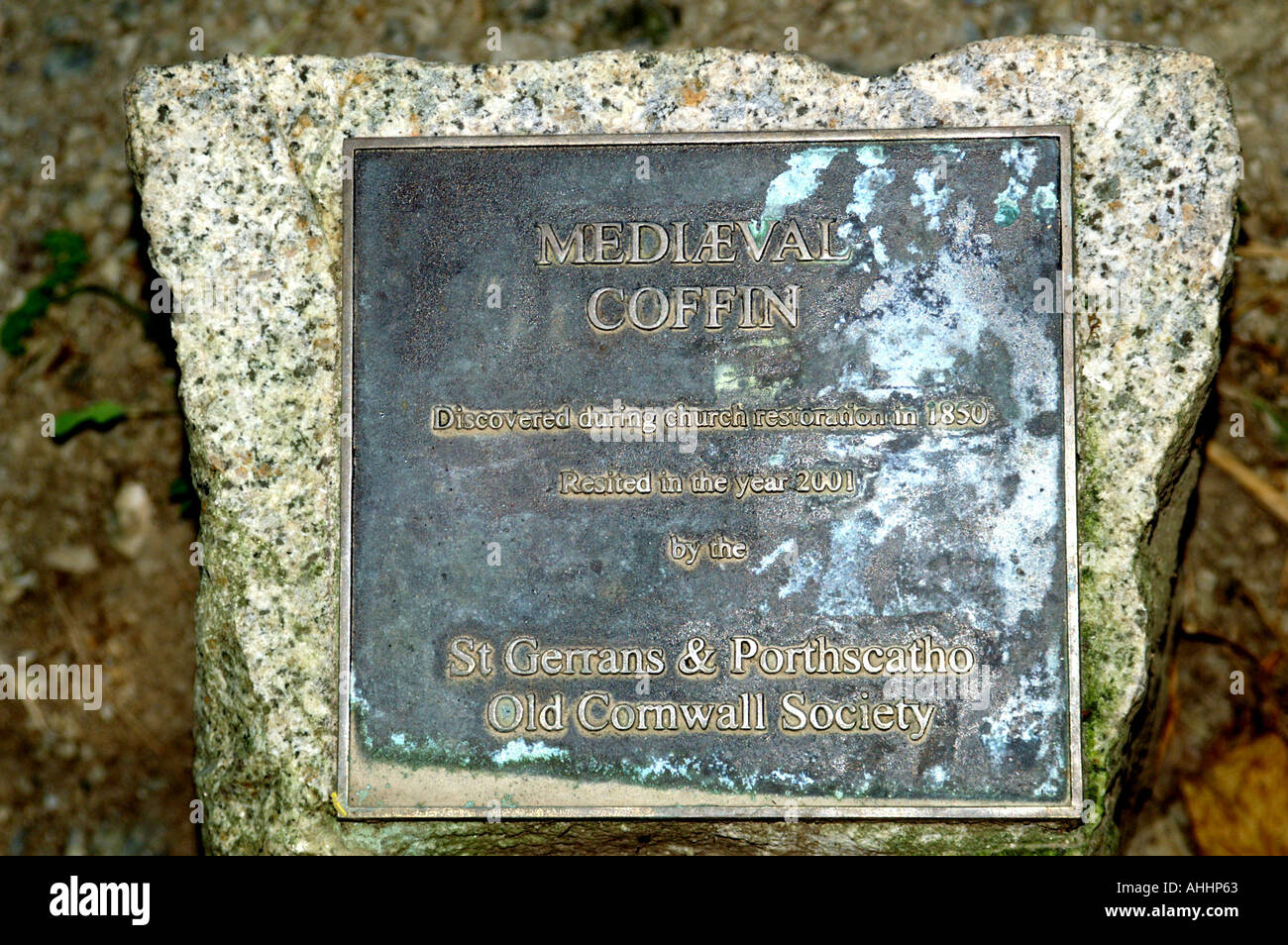 Medieval coffin sign the graveyard cemetry St Anthony in Roseland ...