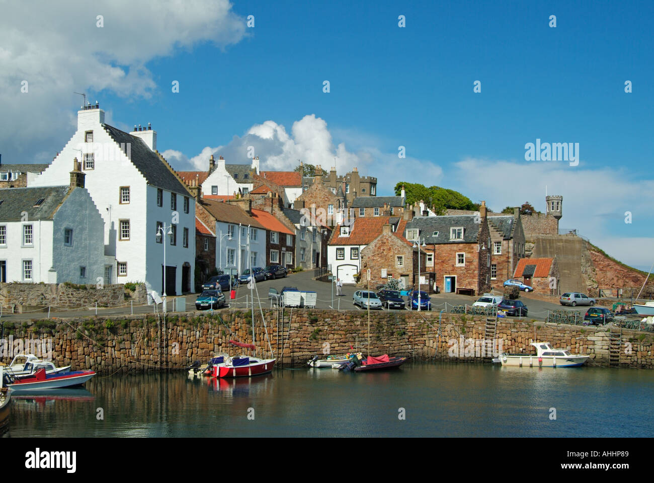 Fishing boats in the scottish coastal village of Crail Scotland East ...