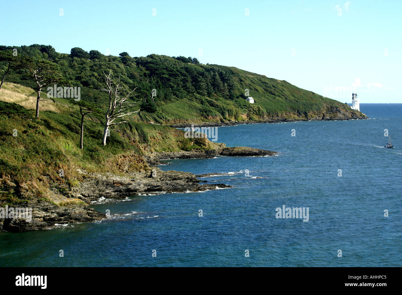 St Anthony lighthouse from Great Moluman Gerrans Cornwall Stock Photo ...