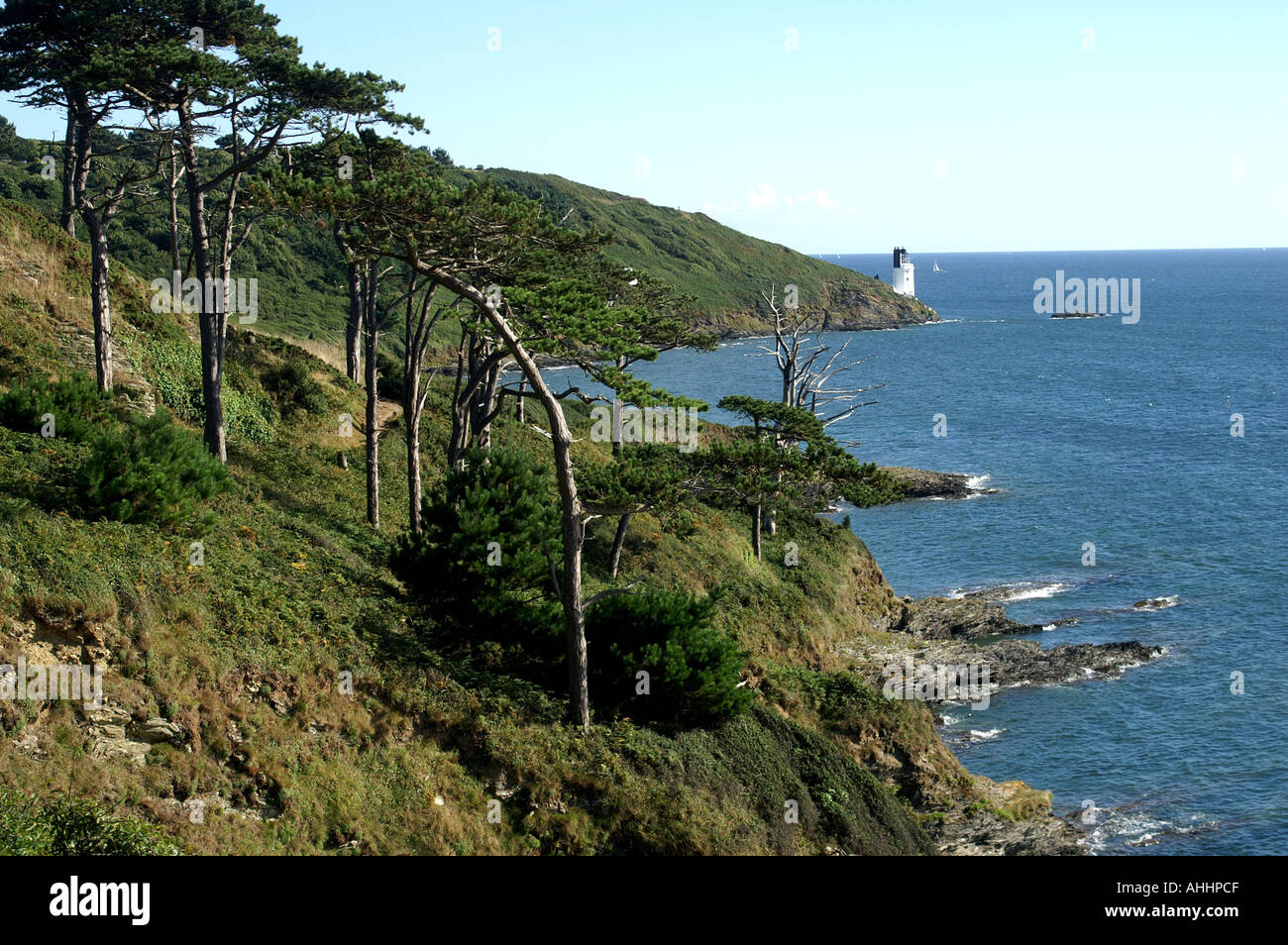 St Anthony lighthouse from Great Moluman Gerrans Cornwall Stock Photo ...