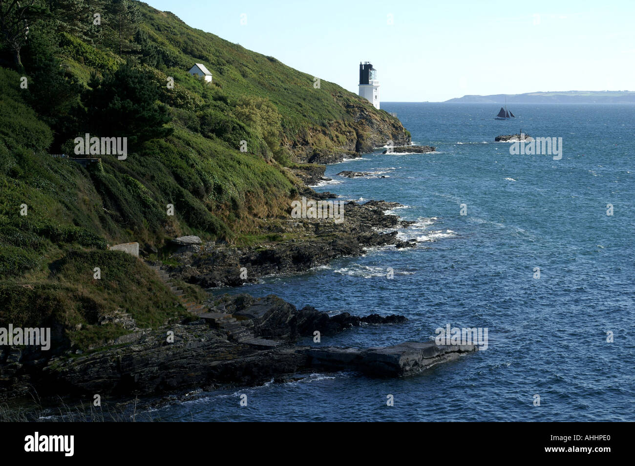 St Anthony lighthouse from Great Moluman Gerrans Cornwall Stock Photo ...